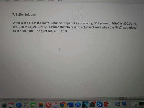 Solved Buffer Solution What Is The PH Of The Buffer Chegg Com
