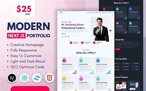 Modern Portfolio React JS Template Next JS Tailwind CSS Responsive