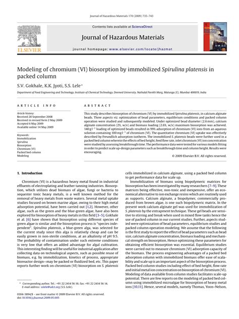 pdf modeling of chromium vi biosorption by immobilized spirulina
