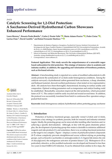 Pdf Catalytic Screening For 1 2 Diol Protection A Saccharose Derived Hydrothermal Carbon