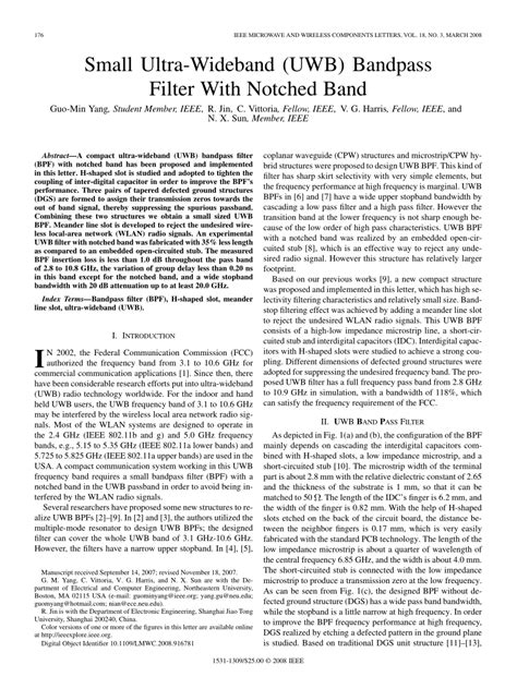 Pdf Small Ultra Wideband Uwb Bandpass Filter With Notched Band
