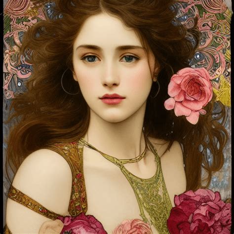 Fashion Girl Portrait Alphonse Mucha Style Art · Creative Fabrica
