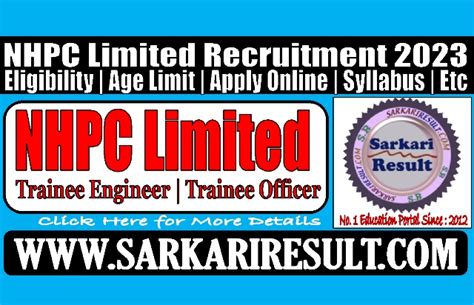 Nhpc India Trainee Engineer And Officer Te To Online Form 2023