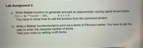 Solved Lab Assignment 2 A Write Matlab Function To