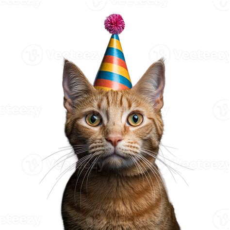Adorable Tabby Cat Wearing Colorful Party Hat With Curious Expression