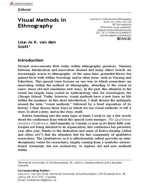 Visual Methods In Ethnography Pdf Ethnography Sociology