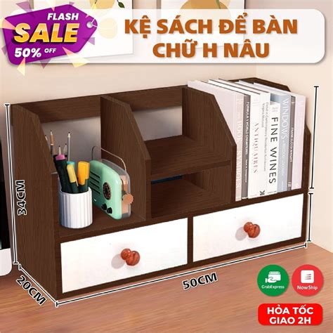 H Shaped Desktop Bookshelf With 2 High Class Drawers That Are Easy To