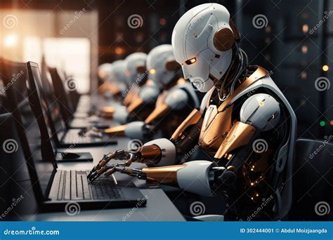 Ai Driven Robot In A Modern Office D Rendering Futuristic Workspace