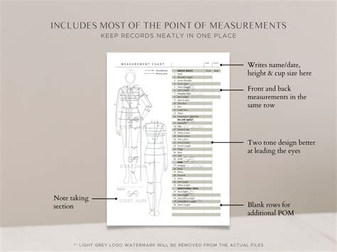 Printable Measurement Sheet Fillable PDF Women Size Chart Template How To Measure PDF Etsy