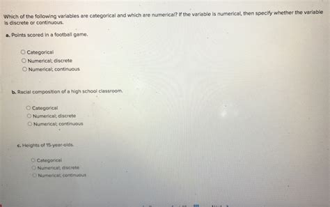 Solved Which Of The Following Variables Are Categorical And
