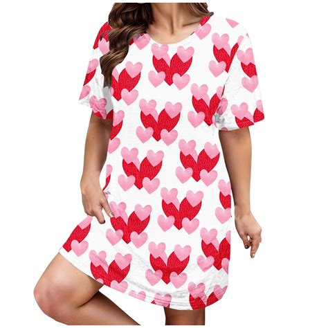 Audhol Cute Nightgown Plus Size Casual Sleep Dress Womens Plus Heart