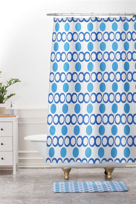 Retrocity In Blue Sky Shower Curtain And Mat Lisa Argyropoulos