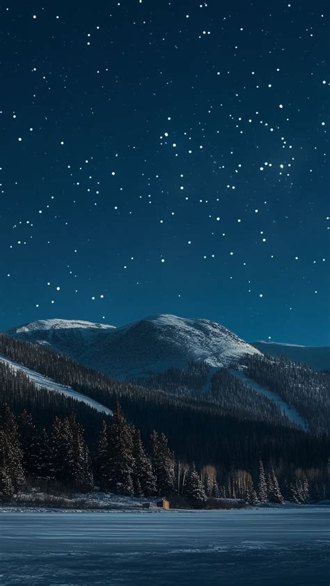 Wallpaper Mountains K K Wallpaper K Night Stars Trees Sky Snow Nature