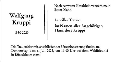 Traueranzeigen Von Wolfgang Kruppi Vrm Trauer De