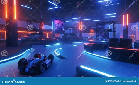 A Robot Constructing An Elaborate Kart Racing Circuit Stock