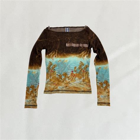 Jean Paul Gaultier Long Sleeve Mesh Printed Top Depop