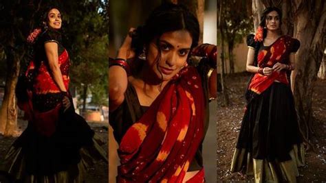 Kooman Movie Actress Hannah Reji Koshy New Stylish Sunkissed Saree Look
