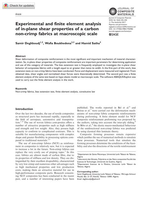 Pdf Experimental And Finite Element Analysis Of In Plane Shear