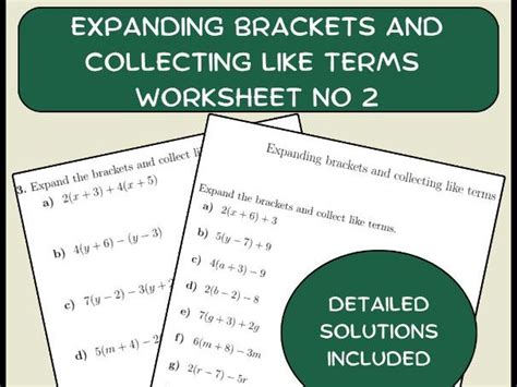 Expanding Brackets And Collecting Like Terms Worksheet No 2 With Solutions Teaching Resources