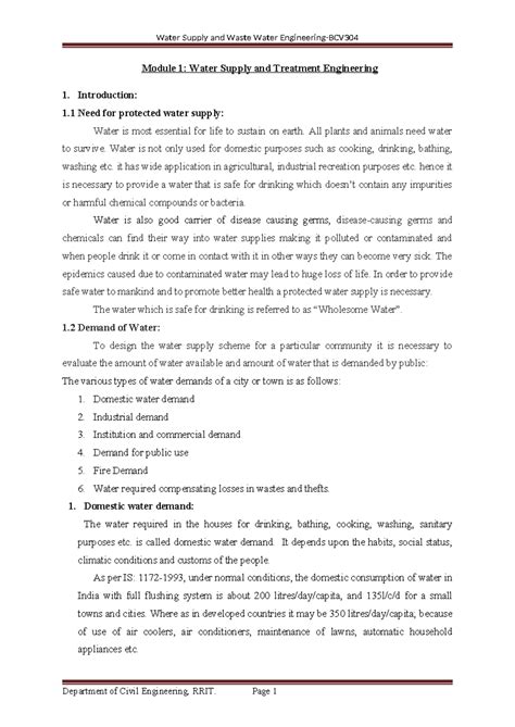 Module Water Supply Bcv Module Water Supply And Treatment Engineering Introduction