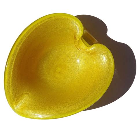 Murano Bright Golden Yellow Gold Flecks Vintage Italian Art Glass Heart