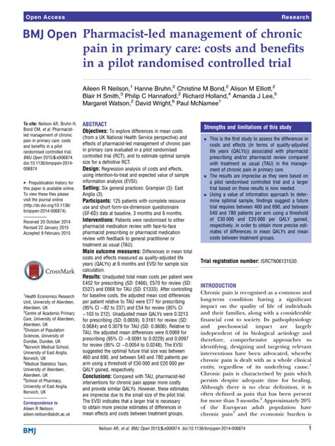 Pdf Pharmacist Led Management Of Chronic Pain In Primary Care Costs