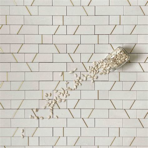 Abstract Thassos And Brass Marble Mosaic Backsplash Kitchen Tile All