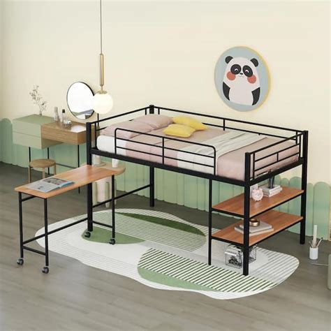 Harper And Bright Designs Black Twin Size Metal Loft Bed With Desk And 2