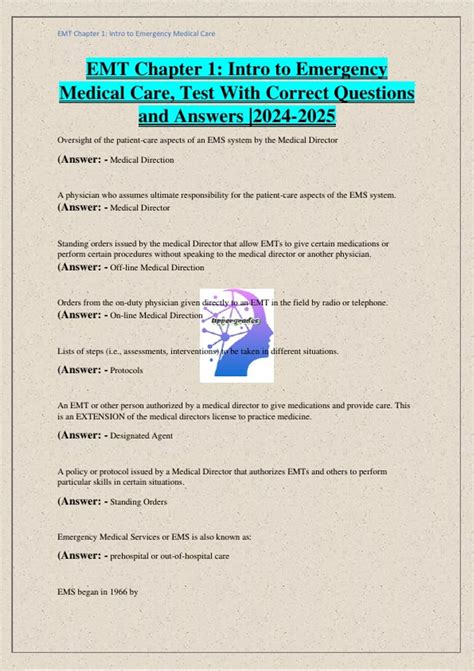 EMT Chapter 1 Intro To Emergency Medical Care Test With Correct Questions And Answers EMT