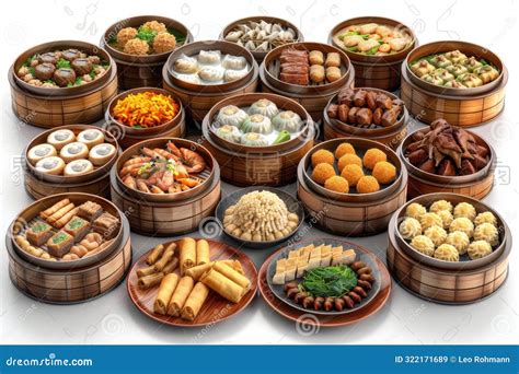 Dim Sum Feast With A Variety Of Steamed Dishes An Authentic Chinese