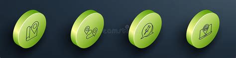 set isometric line folded map with location marker route push pin and