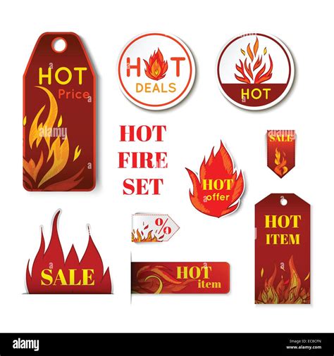 Hot Price Fire Flame Paper Sale Discount Promotion Labels Badges And