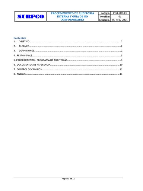 2 P Gi 002 01 Procedimiento De Auditoría Interna Pdf Auditoría
