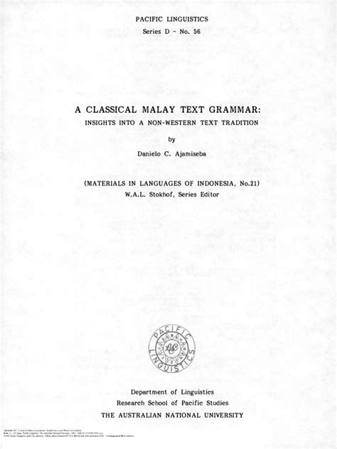 Classical Malay Text Grammar A Ajamiseba Pdf Verb Semantics