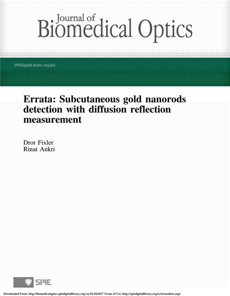 Pdf Errata Subcutaneous Gold Nanorods Detection With Diffusion Reflection Measurement