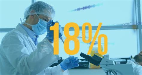 Image Of Data Processing And Percent Over Caucasian Male Scientist In