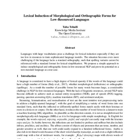 Lexical Induction Of Morphological And Orthographic Forms For Low Resourced Languages Acl