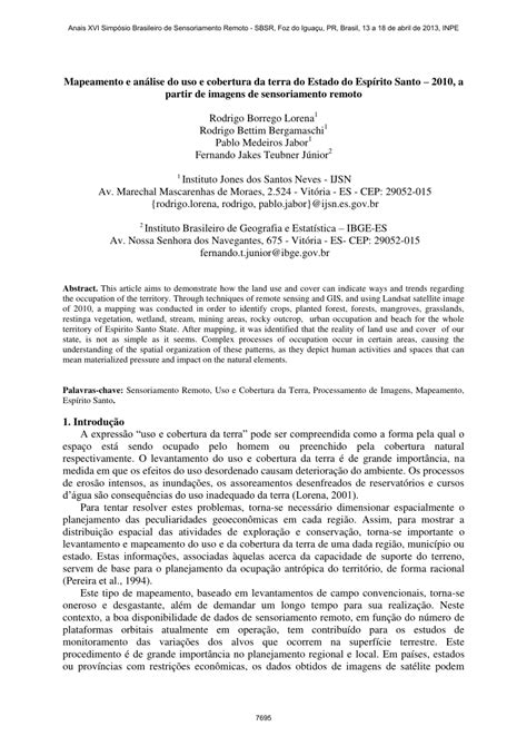 Pdf Mapeamento E Análise Do Uso E Cobertura Da Terra Do Estado Do