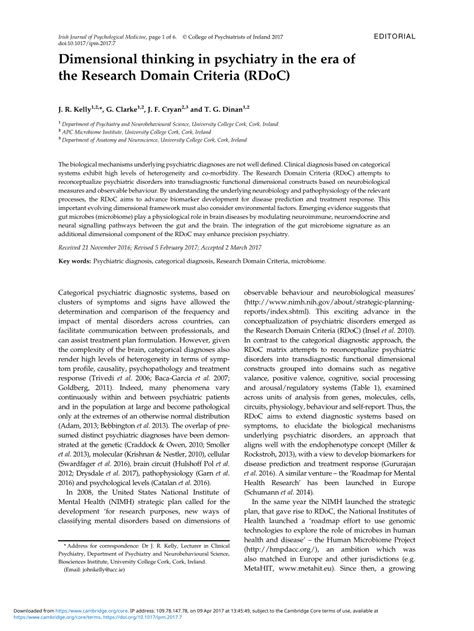 Pdf Dimensional Thinking In Psychiatry In The Era Of The Research Domain Criteria Rdoc