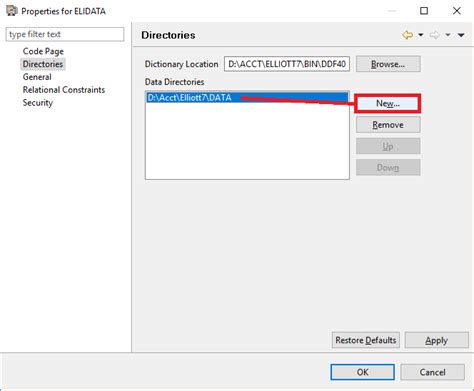 Create A New Database In The Pcc For Relational Engine Access Elliott Support Center User