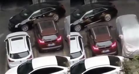 Une voiture bloquée dans un parking na pas lésiné sur les moyens pour