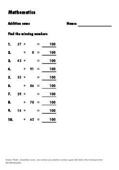 Addition Worksheet Find The Missing Number