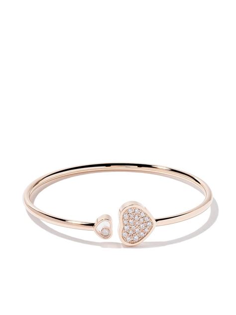 Chopard Happy Hearts 18k Rose Gold Pave Diamond Bangle Bracelet Modesens