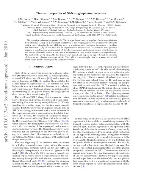 Pdf Thermal Properties Of Nbn Single Photon Detectors