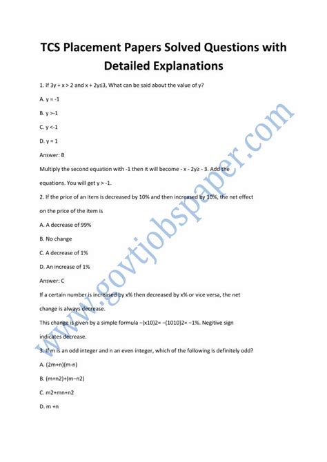Pdf Tcs Placement Papers Solved Questions With Detailed