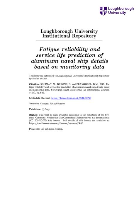 Pdf Fatigue Reliability And Service Life Prediction Of Aluminum Naval