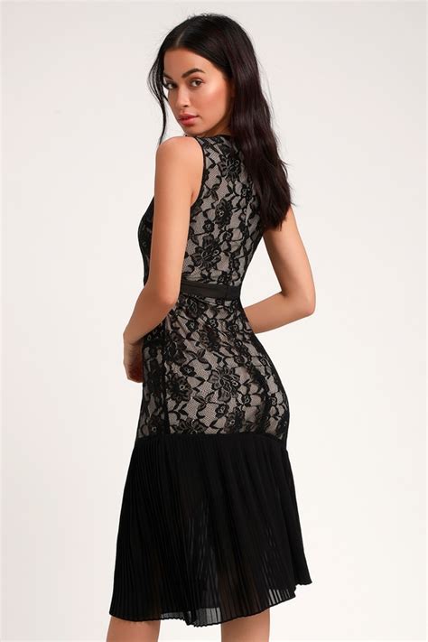 Classic Black Dress Lace Dress Midi Dress Pleated Dress Lulus