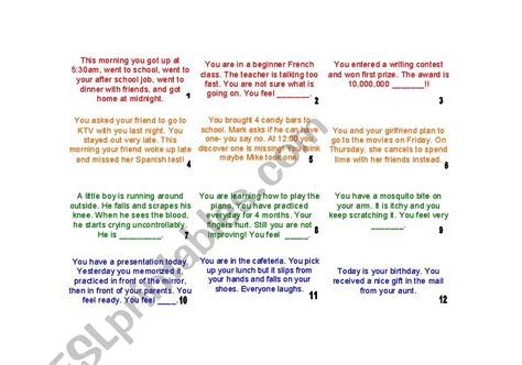 FEELINGS Upper Intermediate Game Set Color B W Answer Key Included ESL Worksheet By Kimber Tan