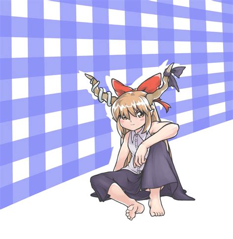Safebooru 1girl Arm Rest Bangs Barefoot Blush Bow Breasts Brown Eyes