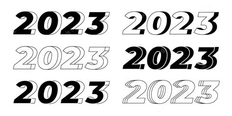 Premium Vector Set Of 2023 Text Design Line Black And White Vector
